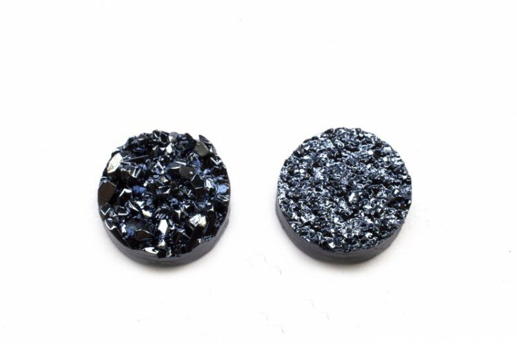 Кабошон круглый имитация хрусталя (друзы) 10х4мм, цвет серебристый/черный, смола, 2006-003, 1шт