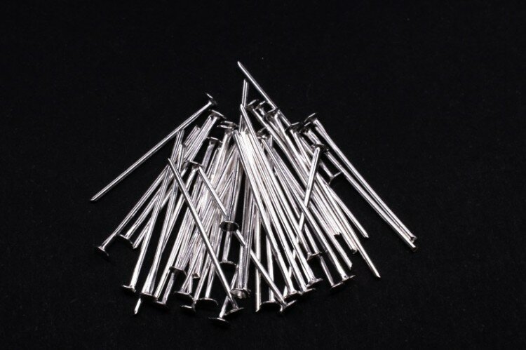 Штифты для бижутерии гвоздики 24х0,7мм, цвет серебро, железо, 30-009, 10г (около 75шт)