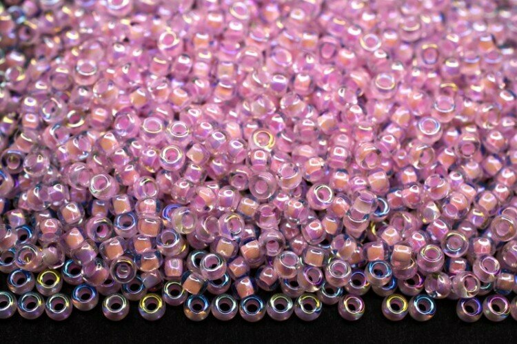 Бисер японский MIYUKI круглый 11/0 #0272 хрусталь/розовый радужный, окрашенный изнутри, 10 грамм