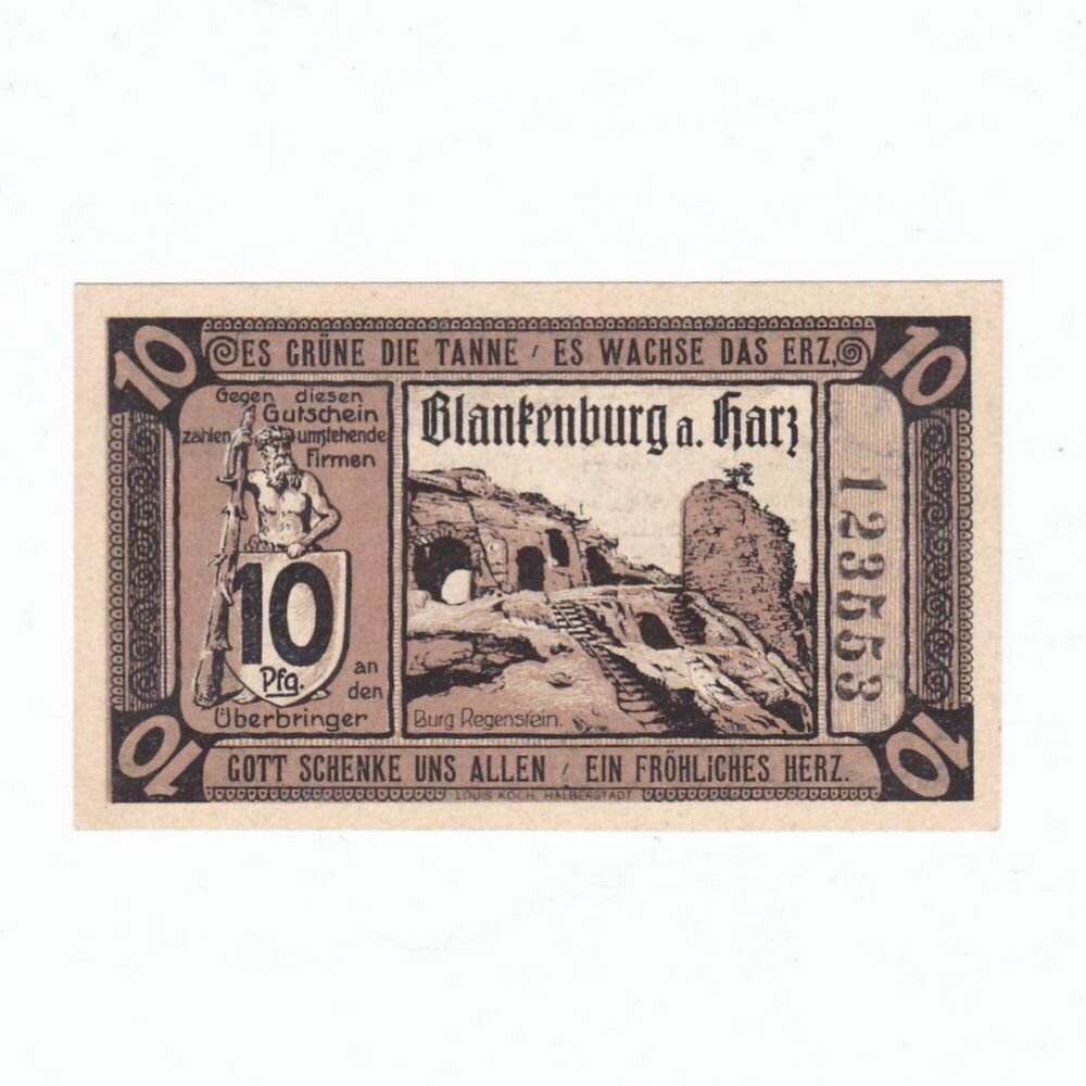 Германия (Веймарская Республика) Бланкенбург 10 пфеннигов 15.10.1920 г. (2)
