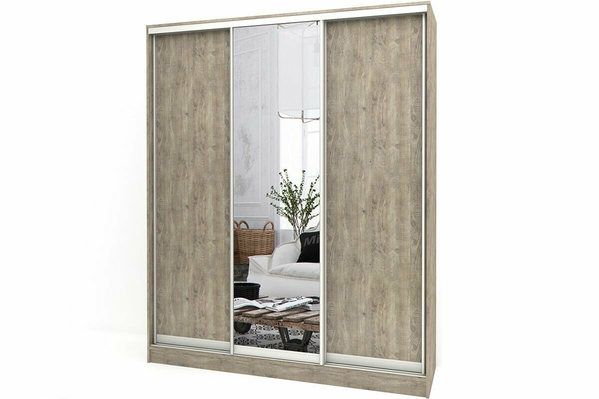 Шкаф-купе для одежды МногоМеб Версаль трехдверный 170x60x220, 1 зеркало, боб пайн