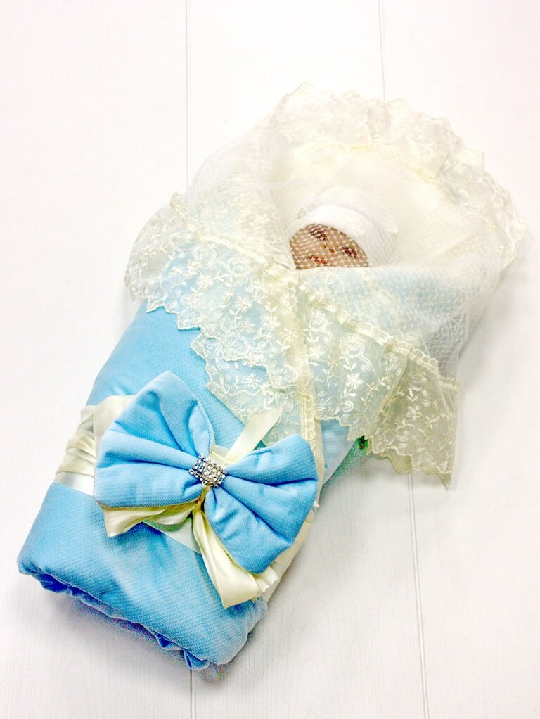 Комплект на выписку "Кристалл (демисезон) для младенца 7 пр. голубой (холоф. 1 слой) арт.129-К-1