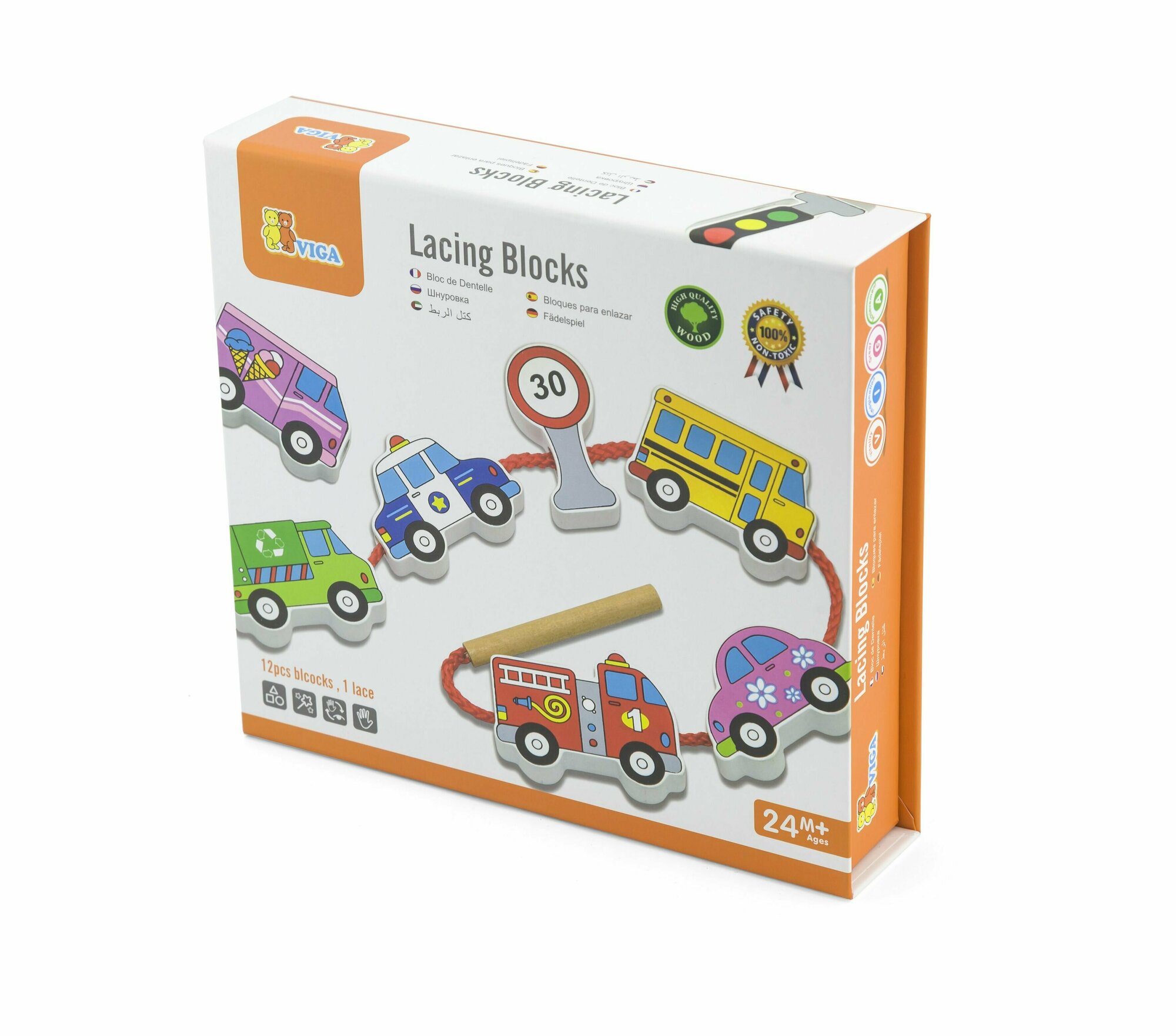 Развивающие игрушки из дерева Viga Toys Развивающая игра шнуровка из дерева "Транспорт" 12 фигурок 59851
