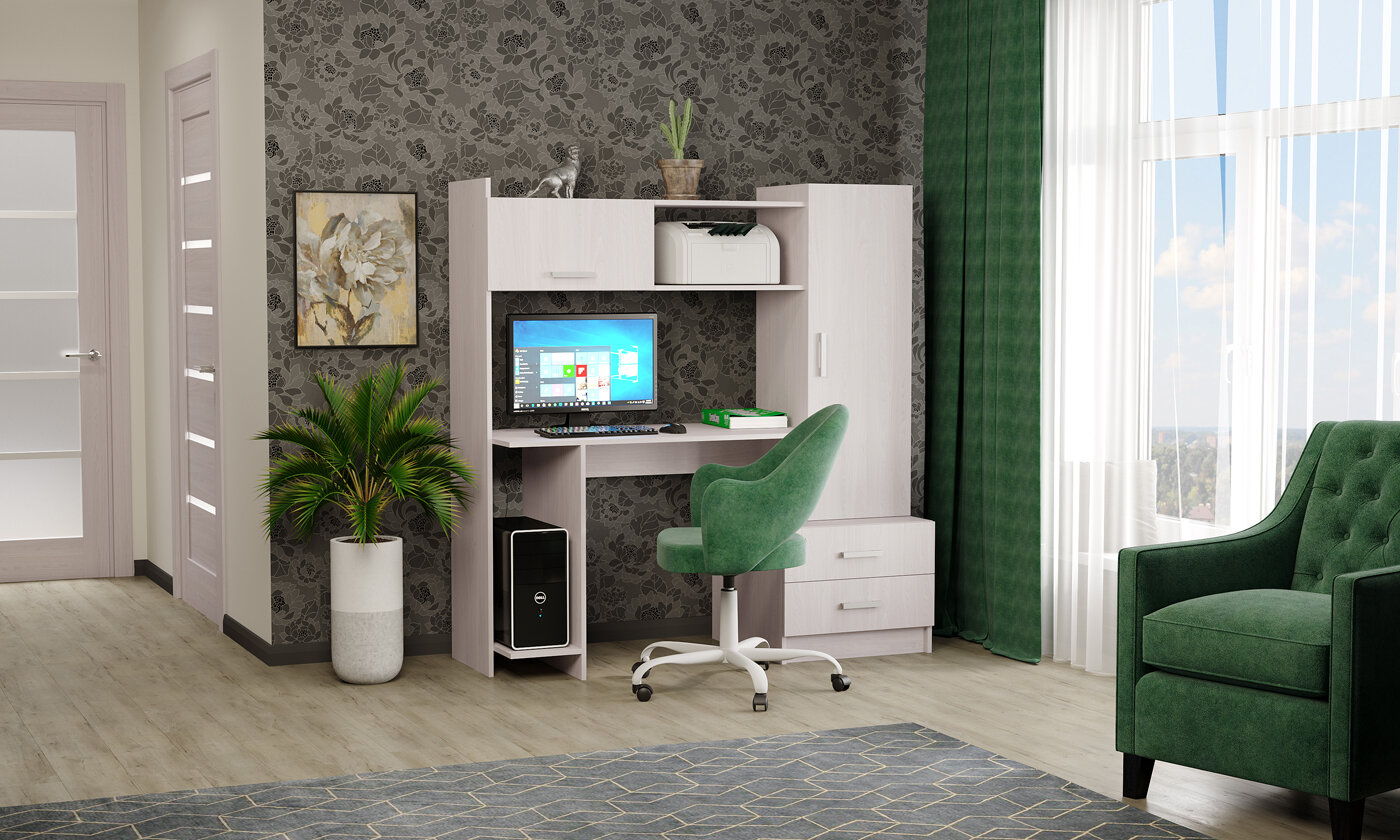 Компьютерный стол Памир ПКС-7, ЛДСП, с ящиками, ясень анкор светлый