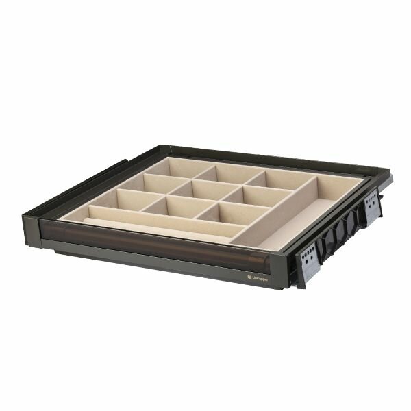 Выдвижная полка для аксессуаров, со стеклянной панелью, Unihopper, в базу 600мм с доводчиком clip-on NAKA