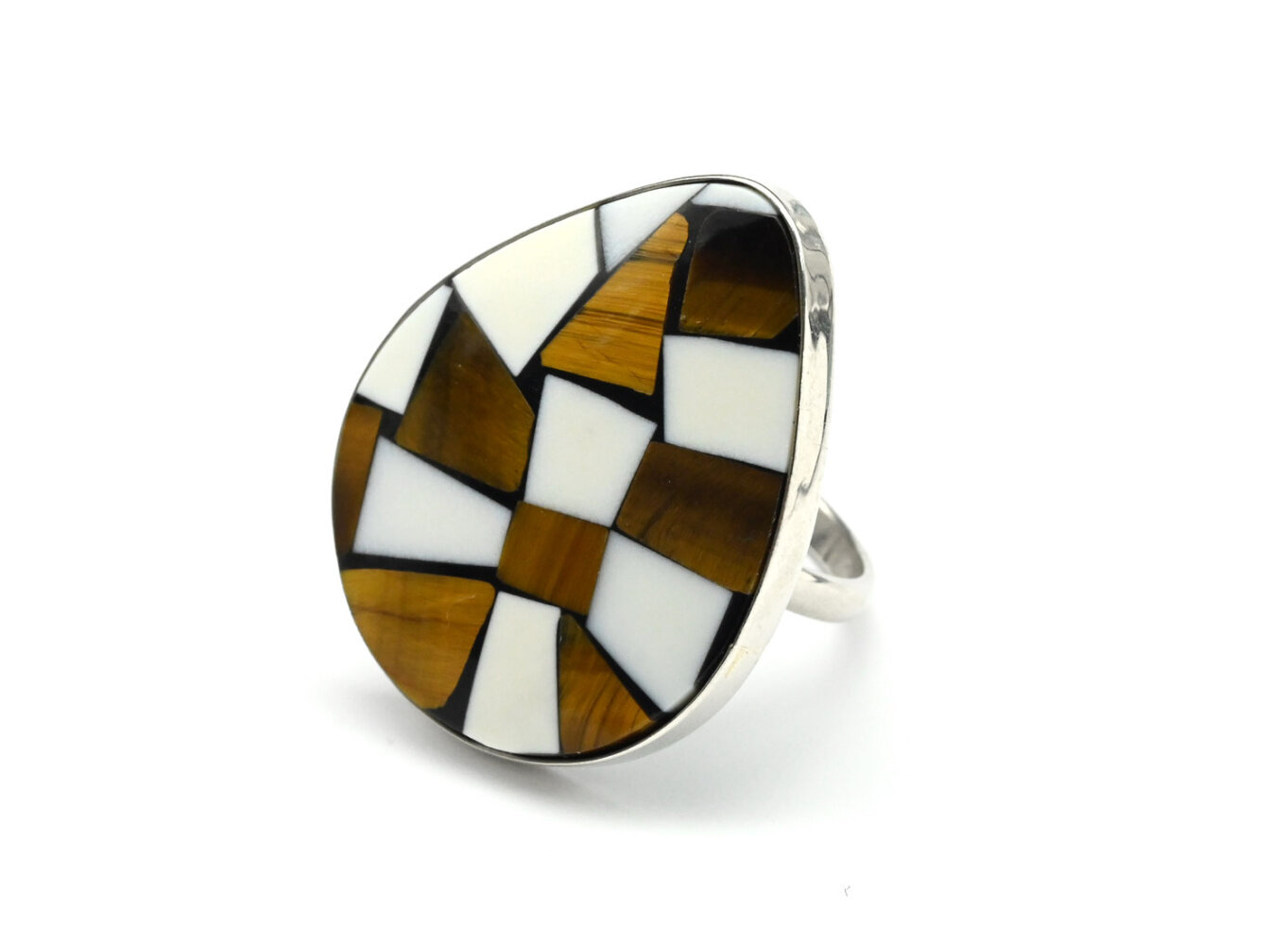 Кольцо, тигровый глаз, кахолонг