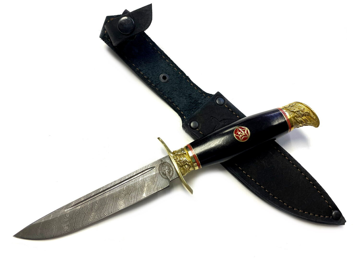 Финка НКВД со звездой, дамасская сталь, черный граб, с литьем