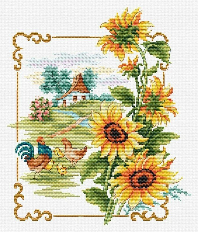 Набор для вышивания Каролинка #кткн 187 (Р) Родные просторы. Подсолнухи, Несчетный крест, 23 х 30 см
