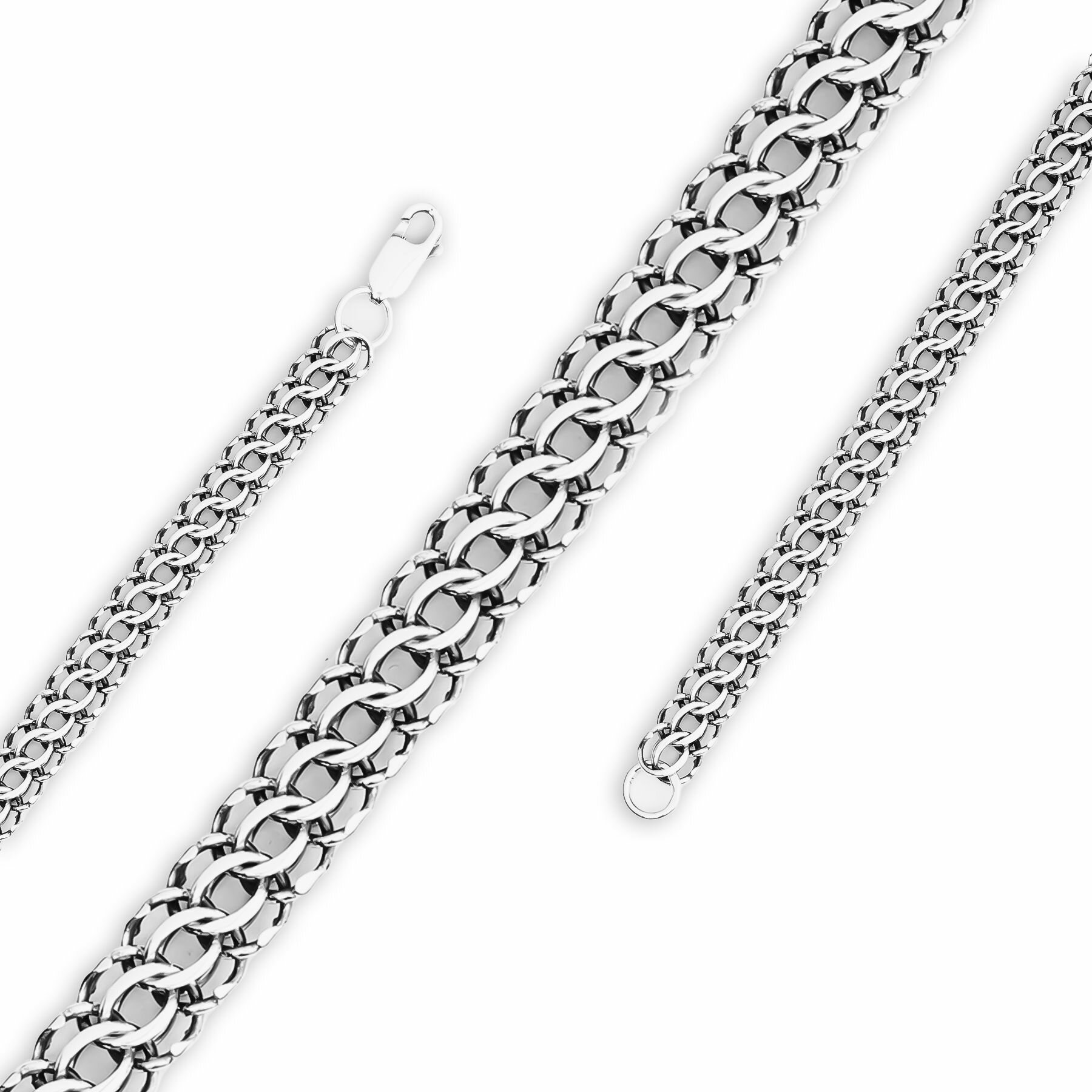 Браслет JEWELRY of KUBACHI, серебро, 925 проба, оксидирование, длина 22 см., серебристый — фото 1