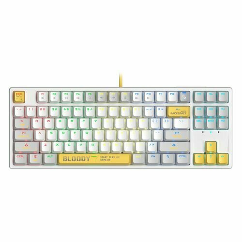 Клавиатура A4TECH Bloody S87 Energy, USB, белый желтый [s87 usb energy white]