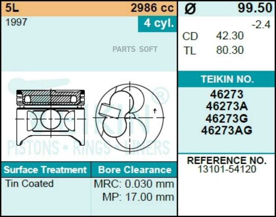 Поршень (STD/ к-т 4 шт) Toyota Hiace 89-20 / Hilux Pick Up 88-20 5L;5LE TEIKIN 46273 STD | цена за 1 шт