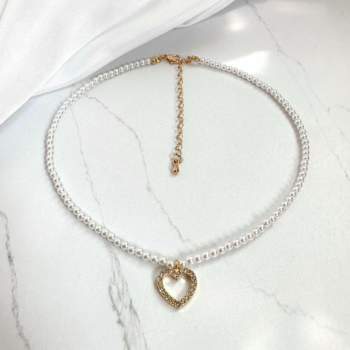 Чокер, жемчуг имитация, циркон