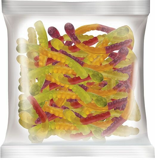 Жевательный мармелад КрутФрут Змейки со вкусами кола-лайм, вишня-маракуйя, апельсин-черная смородина KDV (КДВ), 500 г