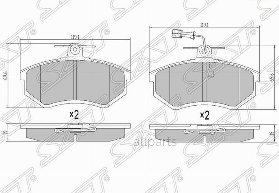 SAT ST-T11-3501080 Колодки тормозные (Спереди) Audi A4 00-06 / Volkswagen Golf 87-99