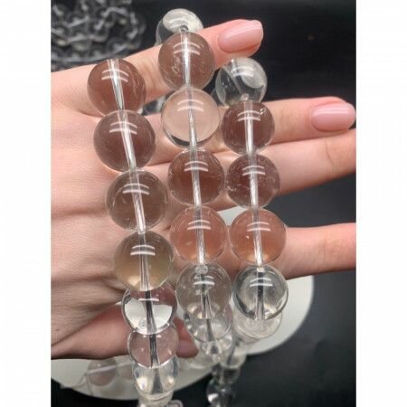 Каменные бусины, Горный Хрусталь, шарик гладкий, 18 мм, длина нити 38 см, около 21 бусин