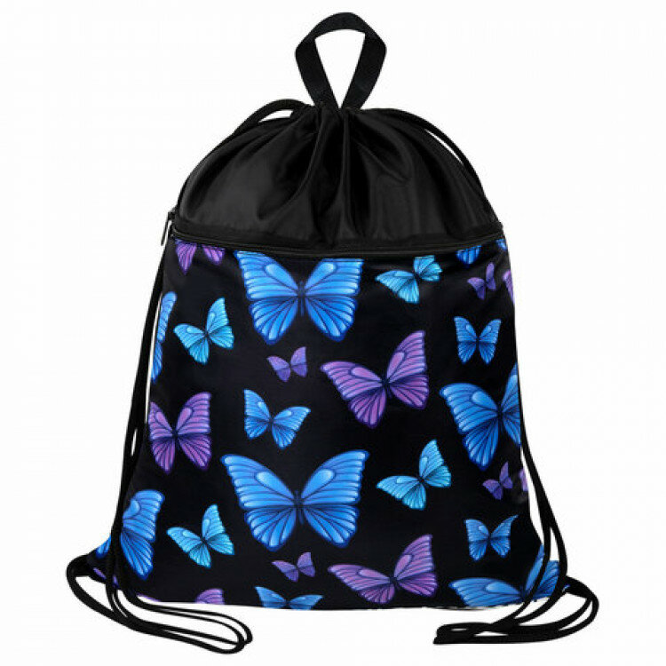 Мешок для обуви BRAUBERG большой, с ручкой, карман на молнии, сетка, 49х41 см, "Fly aways", 272402