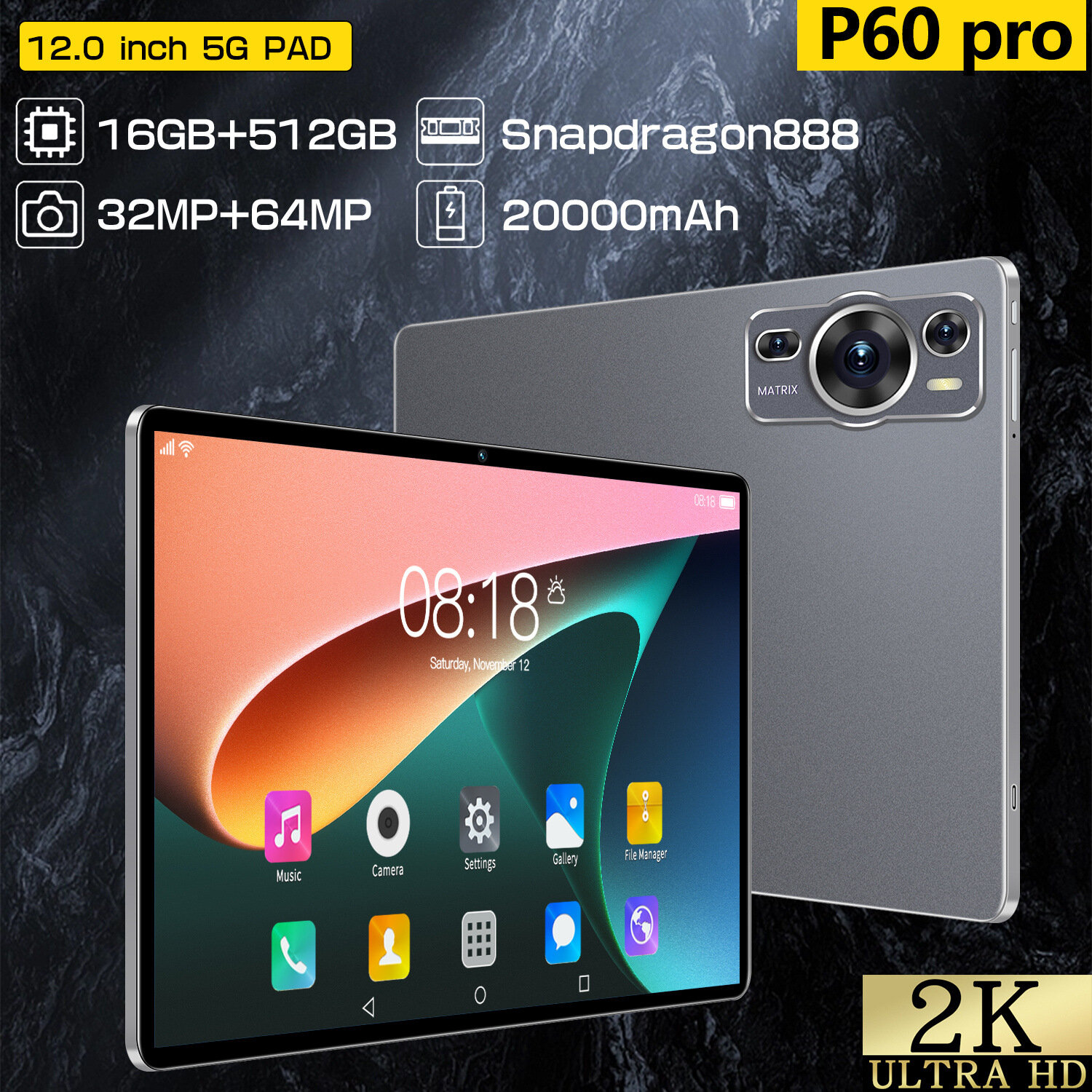 Планшет, металлический корпус, высокопроизводительный, 16 ГБ/512 ГБ, Android 15