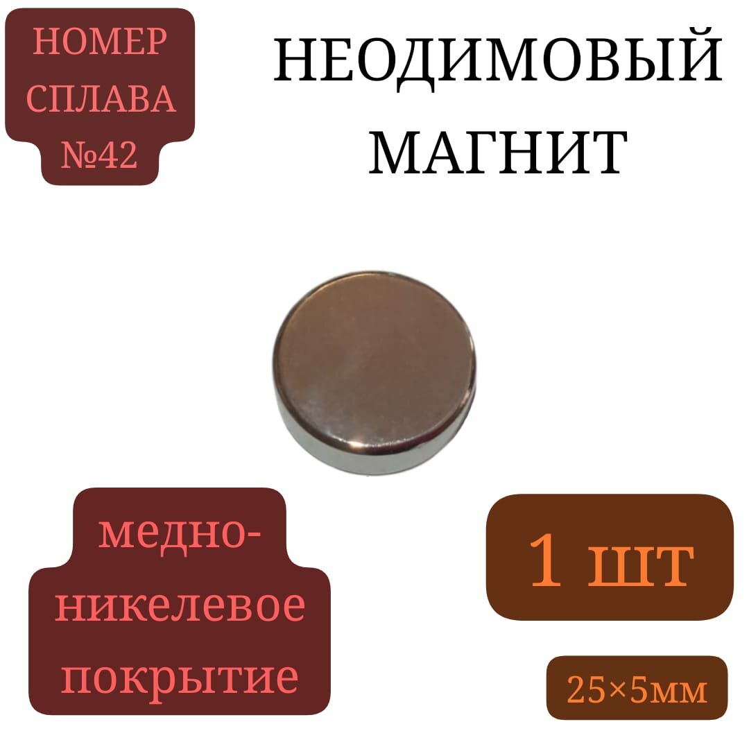 Неодимовый магнит диск, 2,5 см * 0,5 см, 1 штука