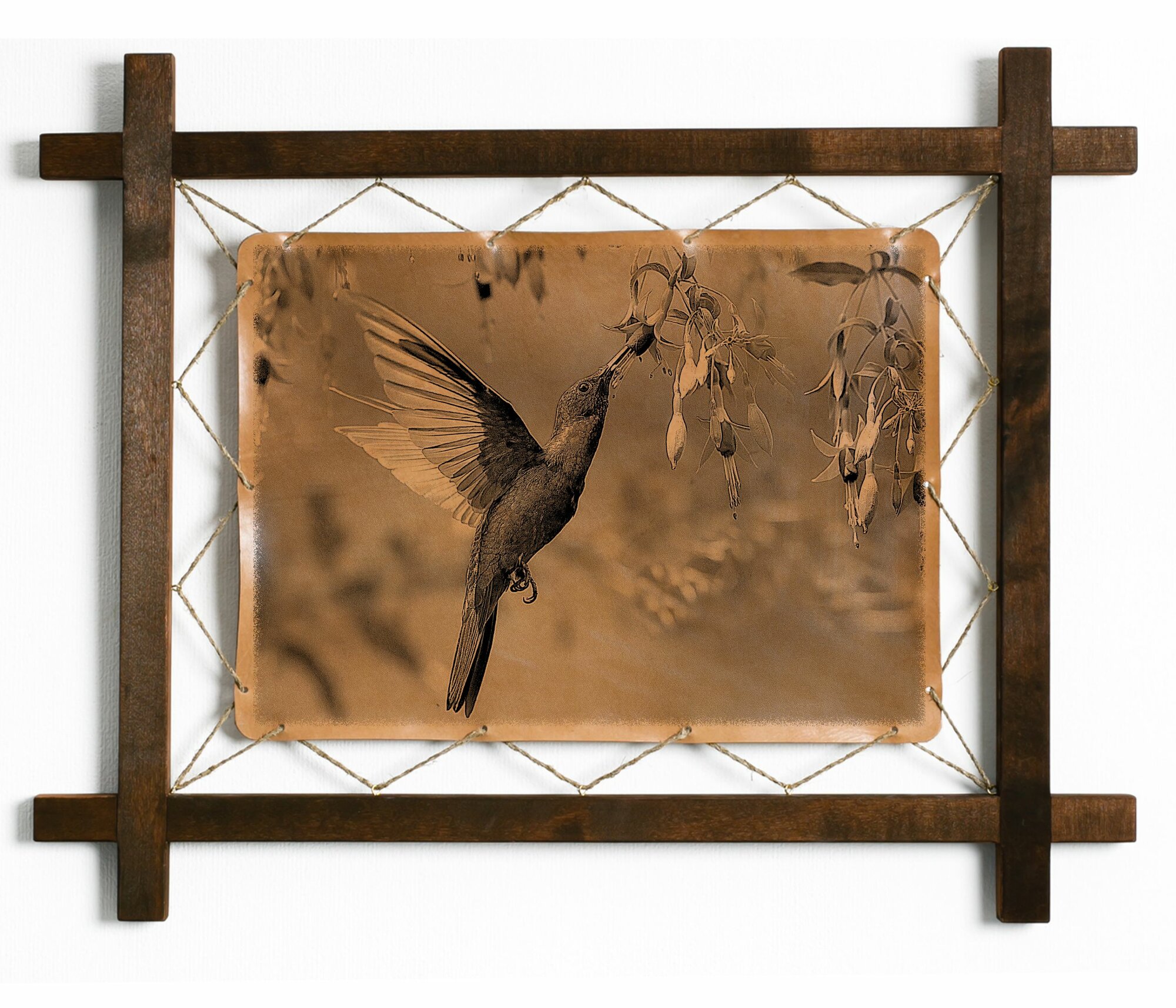 Картина интерьерная из кожи "Колибри", BoomGift