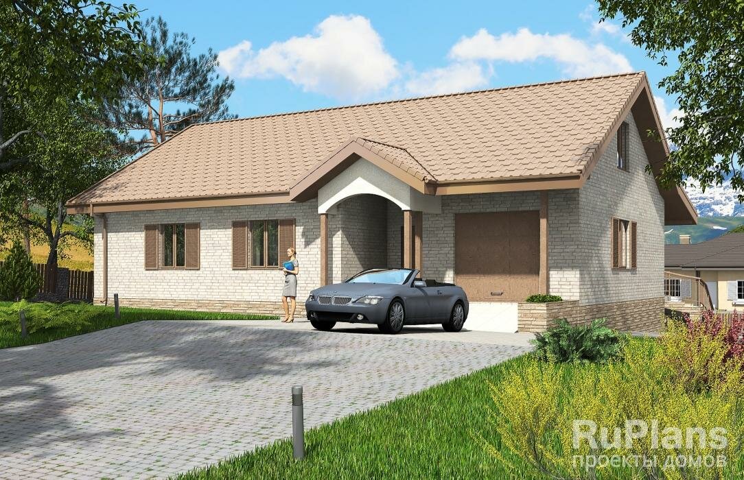 Одноэтажный дом с подвалом, террасой и чердаком (232 м2, 14м x 16м) Rg5608