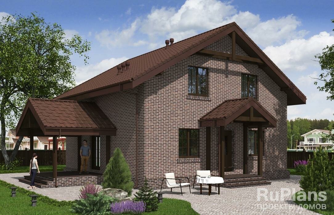 Одноэтажный дом с мансардой и террасой (135 м2, 10м x 10м) Rg5260