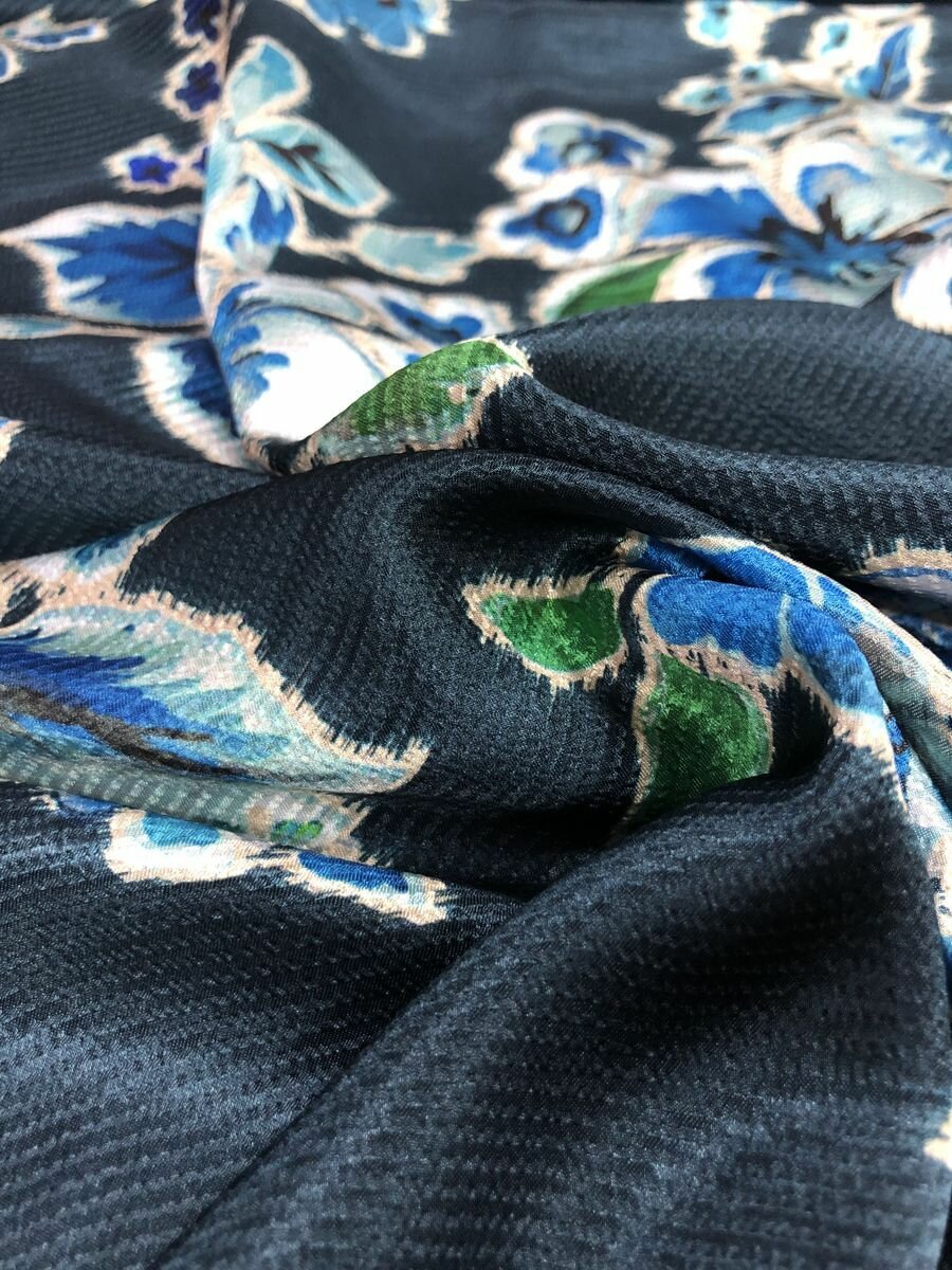 Ткань Креп-жоржет синий принтованный Италия