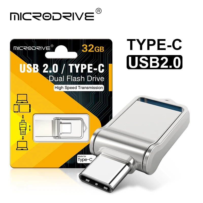 MicroDrive USB-флешка Type C 16/32/64/128 ГБ 128 ГБ, серебристый
