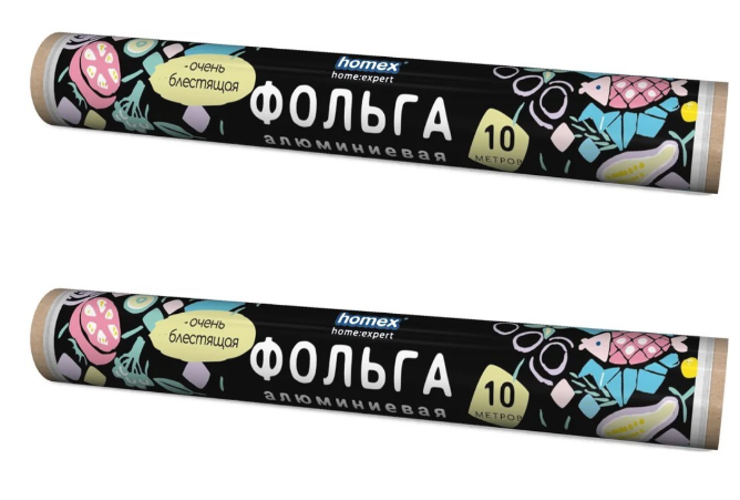 Фольга для запекания, упаковки и хранения Homex Очень блестящая, 10 м, 2 шт