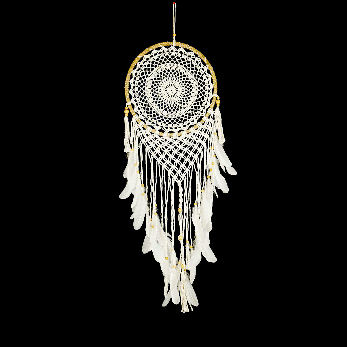 Ловец снов оберег кружевной круг С плетением И кисточками WIR32-80 - открывает энергию радости и поток изобилия (макраме, диаметр 32 см, длина 115 см.), 1 шт.