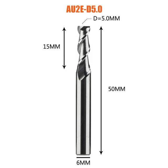 Dreanique двухзаходная фреза по алюминию для чпу (5х15х50х6 Z2) AU2E-D5.0-H6 39787