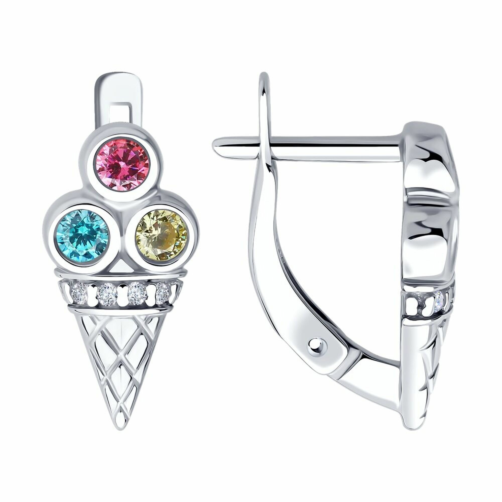 Серьги, серебро, 925 проба, родирование, фианит