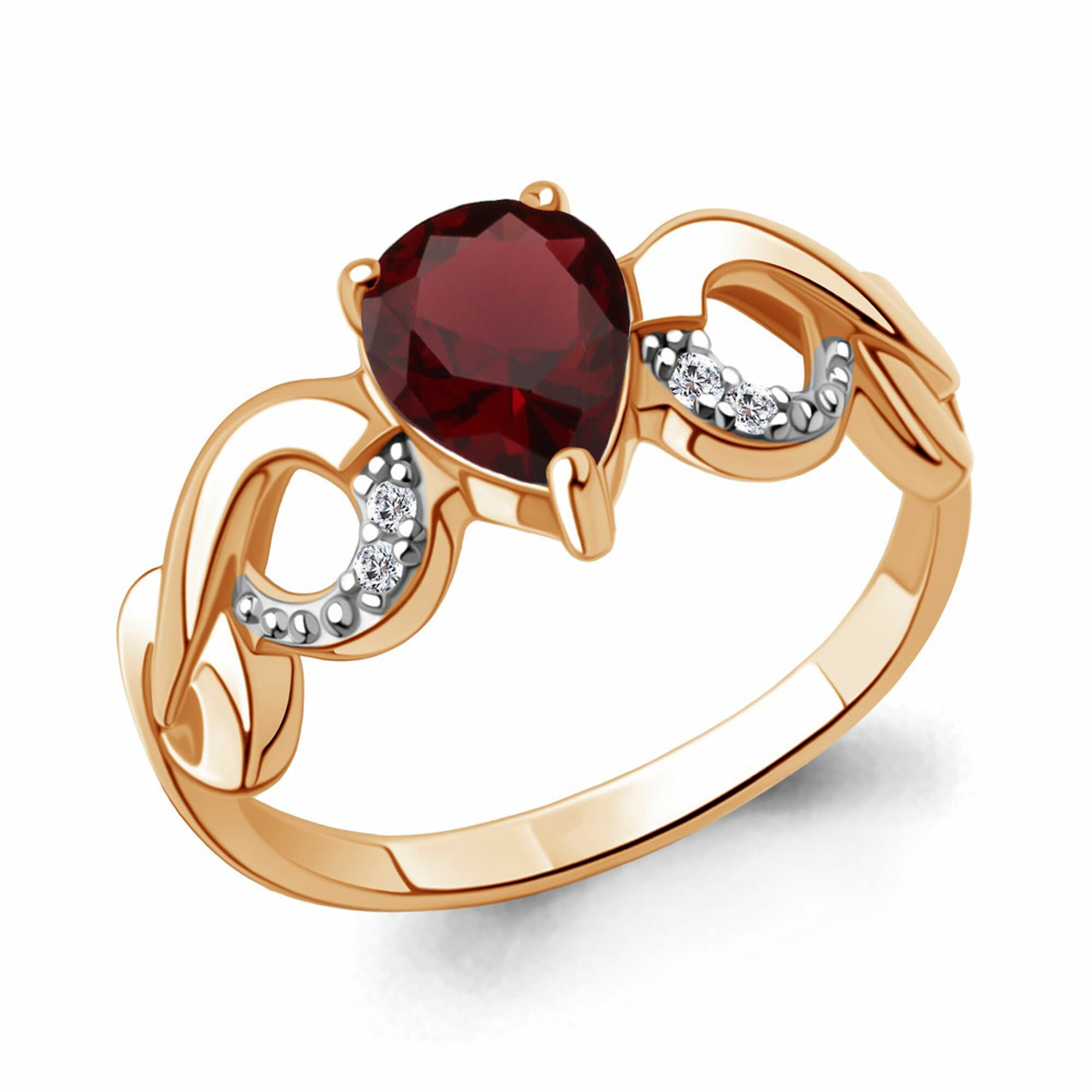 Кольцо, серебро, 925 проба, золочение, гранат, фианит