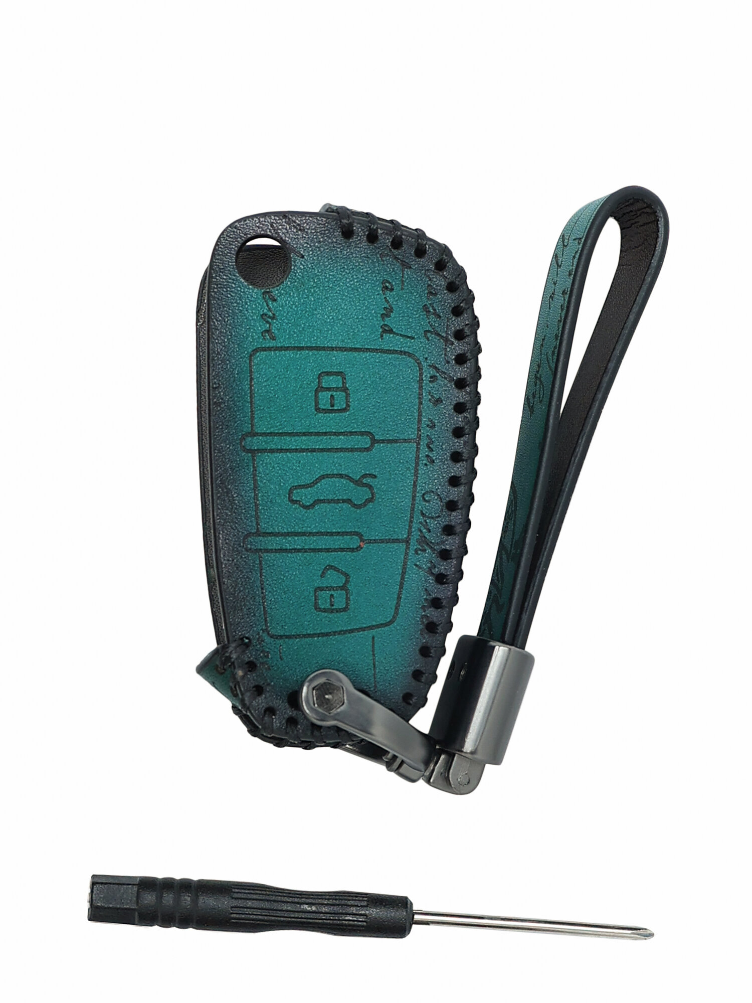 Чехол для автомобильного ключа Audi (Ауди) Цвет Зеленый Нить Черная