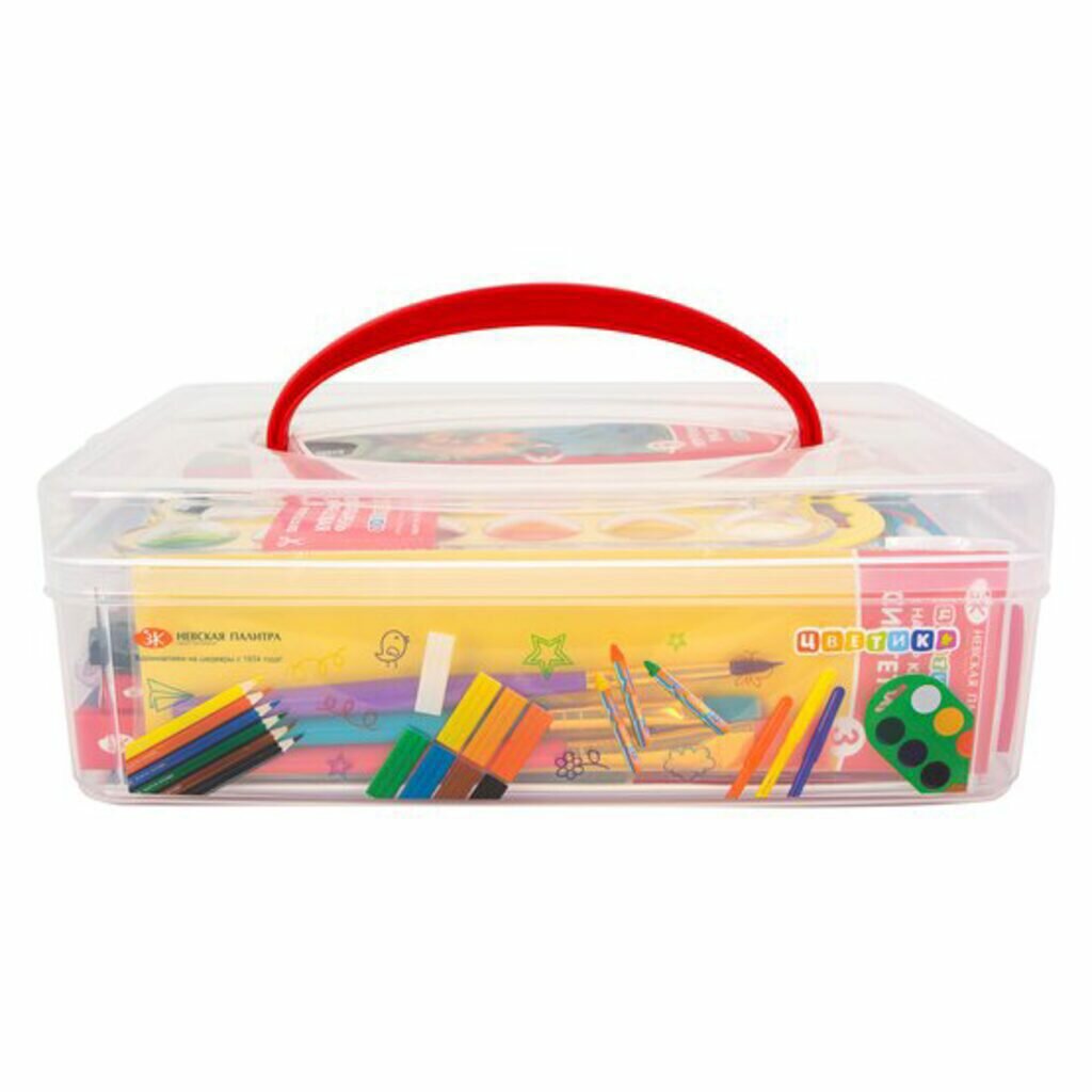 Набор для творчества Невская палитра "Цветик" в пластиковом контейнере с ручкой, 9 предметов