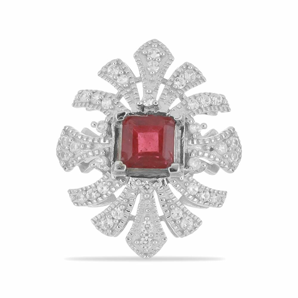 Кольцо, серебро, 925 проба, родирование, циркон, рубин