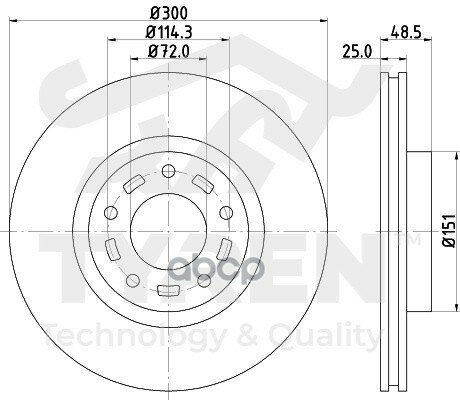 Диск тормозной Mazda 3 I (BK), II (BL) 03>, 5 I, II 05> TYREN арт. TYR1014381