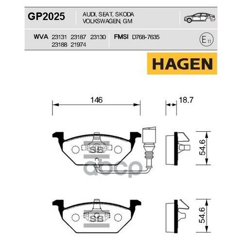 Колодки тормозные, передние "HAGEN" Sangsin brake арт. GP2025