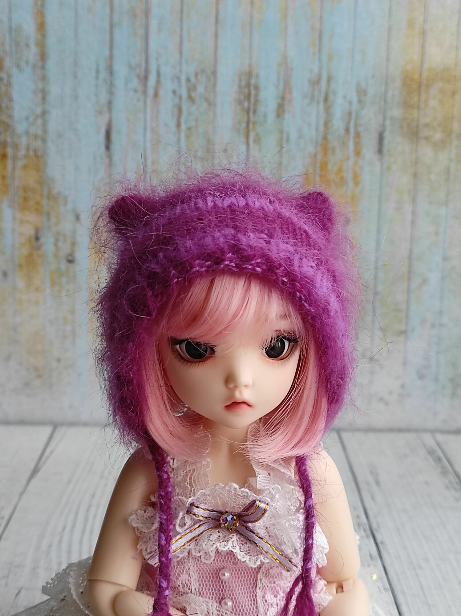 Шапка с ушками для куклы Littlefee и куколок с обхватом головы 18-20 см