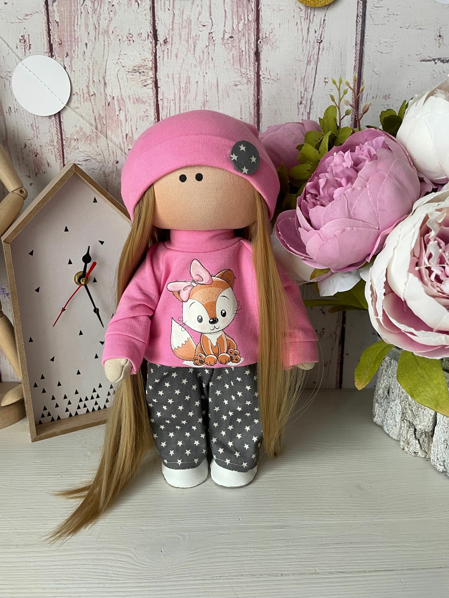 Интерьерная текстильная кукла Тильда 28 см ручной работы