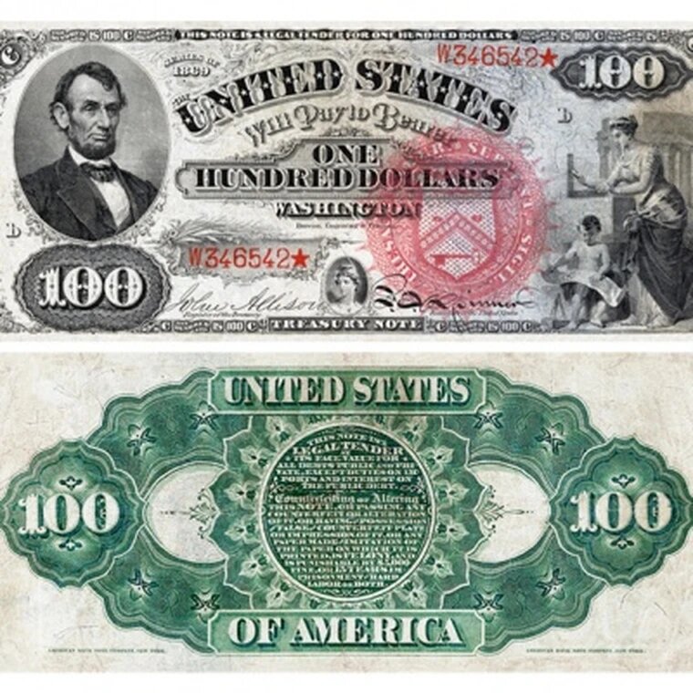 США 100 долларов 1869 казначейский билет, сувенирная копия, банкноты и купюры редкие коллекционные
