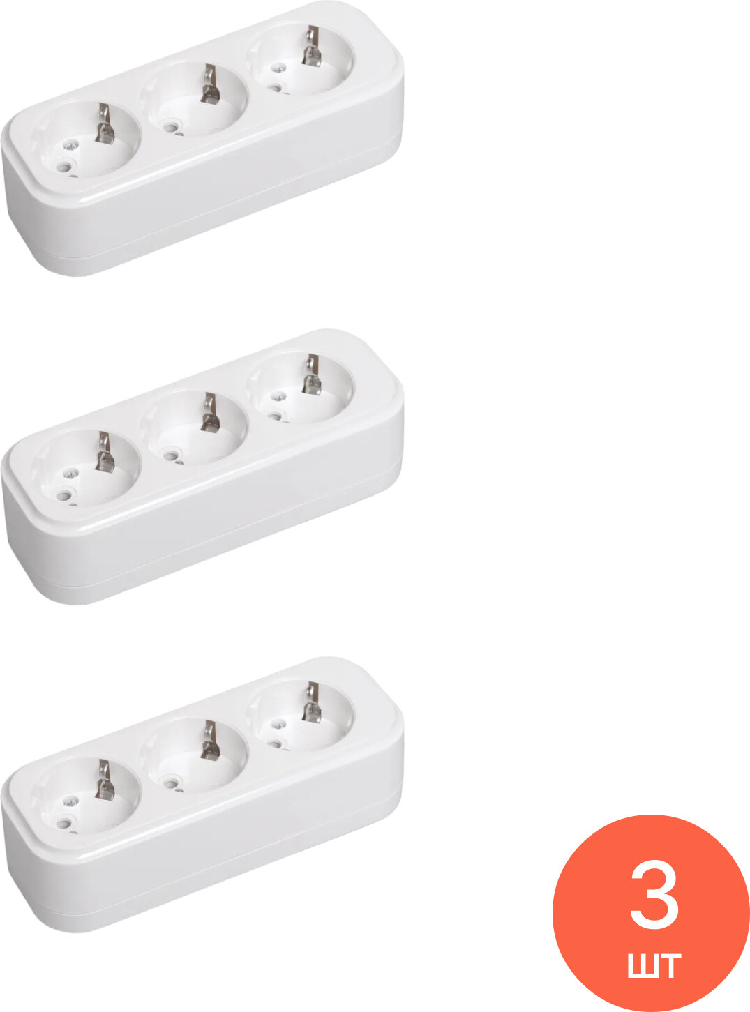 Блок розеток IEK / ИЭК Classic К03 2Р+РЕ, 3 гнезда 16А 3.5кВт 250В с заземляющими контактами, белый KYP11-16-03-00-Z / колодка электрическая для удлинителя (комплект из 3 шт)