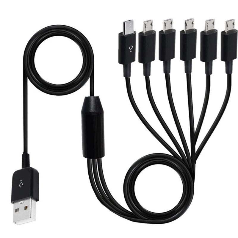 Разветвитель USB Type-C на 6 Micro USB, черный, 50см