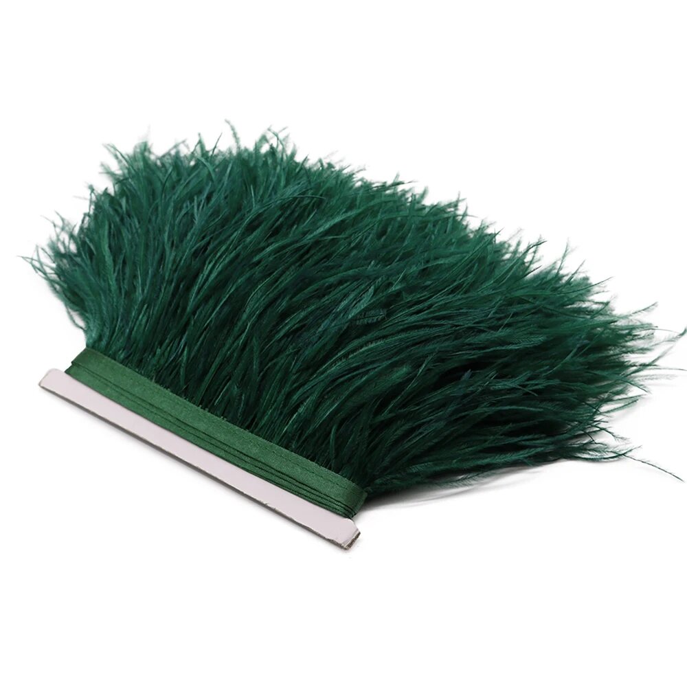 Лента из натуральных страусиных перьев 8-10 см Изумрудный, dark green