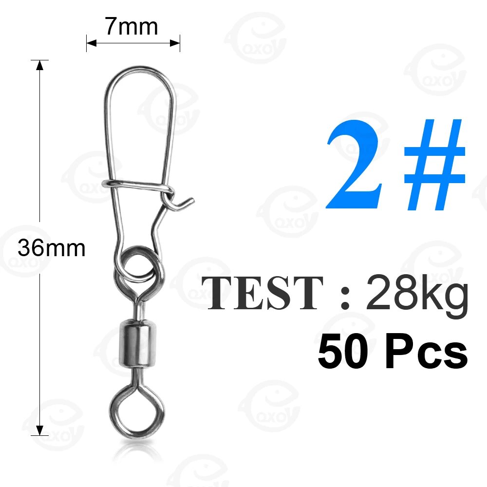 QXO 50 шт./лот, инструменты, аксессуары для рыбалки, вертлюги и защелкивающийся разъем, набор для хранения искусственной приманки, вертлюги, снасти, вращающийся рыболовный крючок, приманка