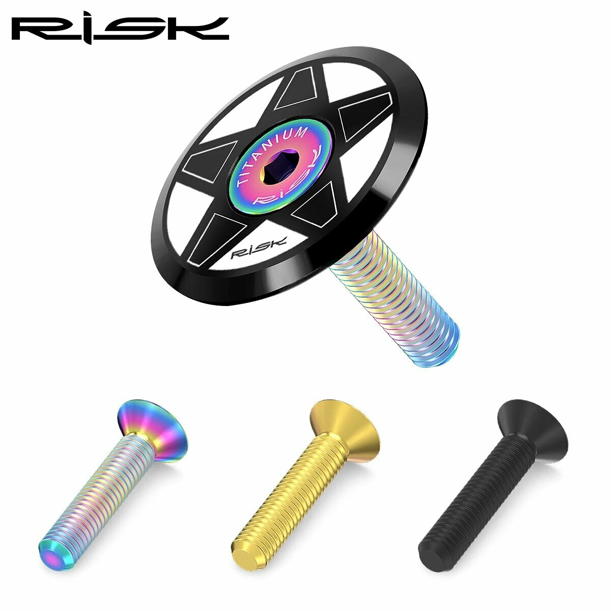 RISK M6x30 Cup Head Stem Cap Bolt Rainbow — фото 1
