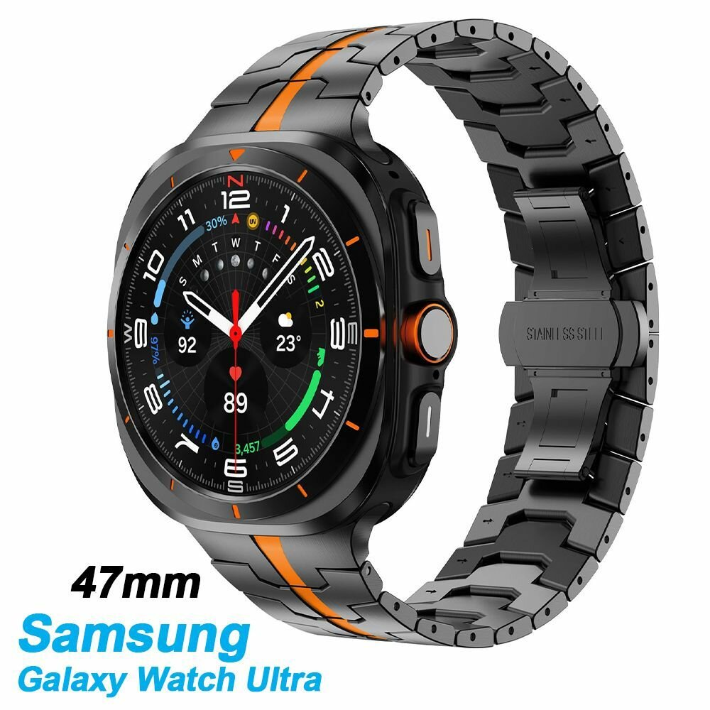 Металлический ремешок для Samsung Galaxy Watch Ultra 47 мм - стильный браслет из нержавеющей стали. Оригинальный дизайн, надежная застежка. Аксессуары для умных часов