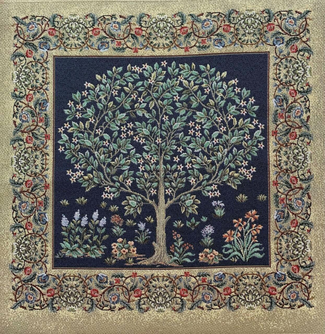 Гобелен, гобелен без рамы 45х45 см / "Древо. Кобальт. Бежевый" У. Моррис