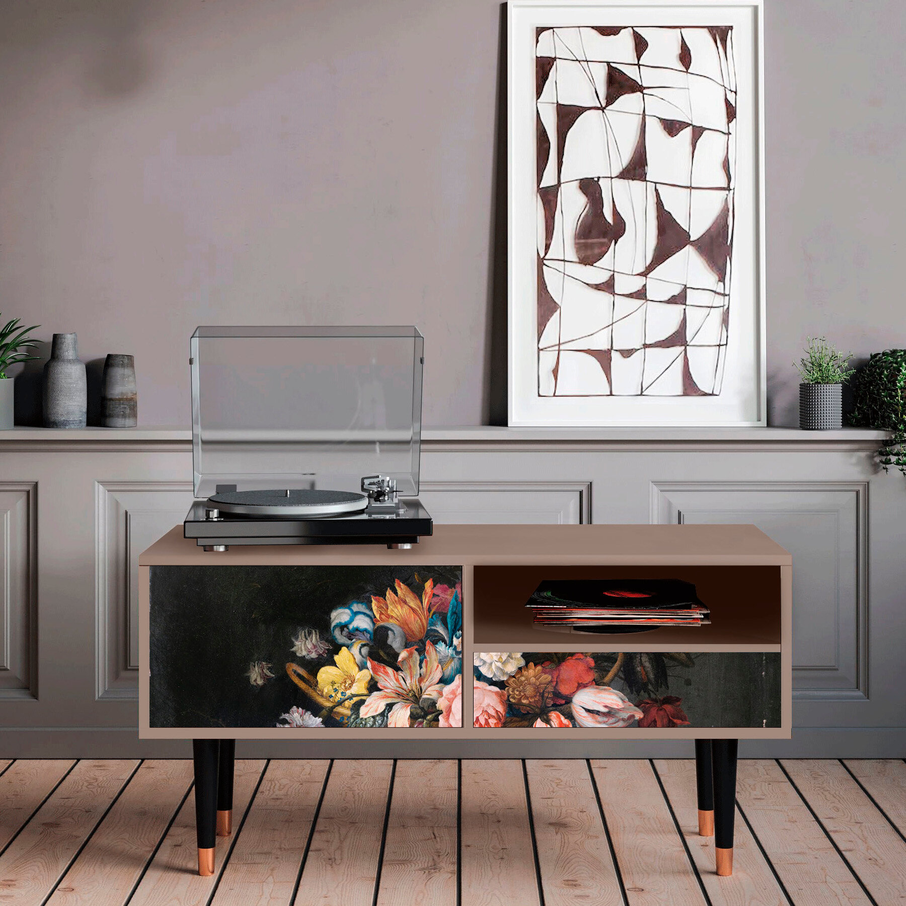 ТВ-Тумба - STORYZ - T3 Still Life with Flowers and Shells by Balthasar van der Ast , Размер - 115 x 59 x 48 см, Цвет корпуса - , Бежевый