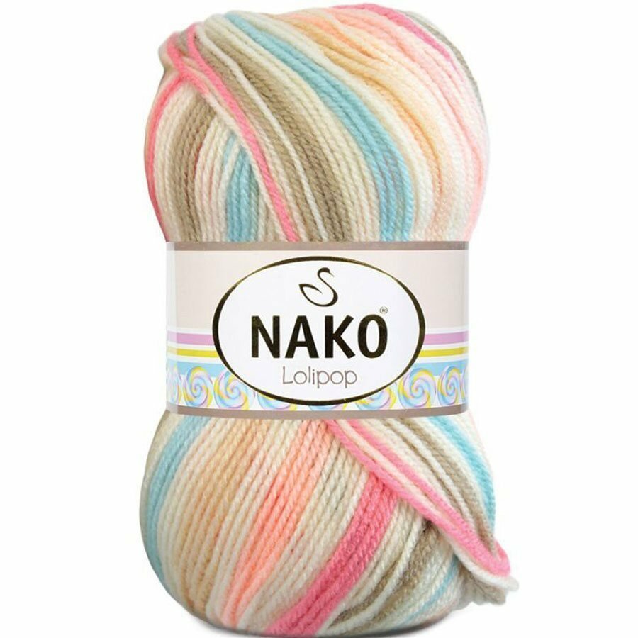 Пряжа Nako LOLIPOP 80440 роз/крем/голубой (5 мотков)