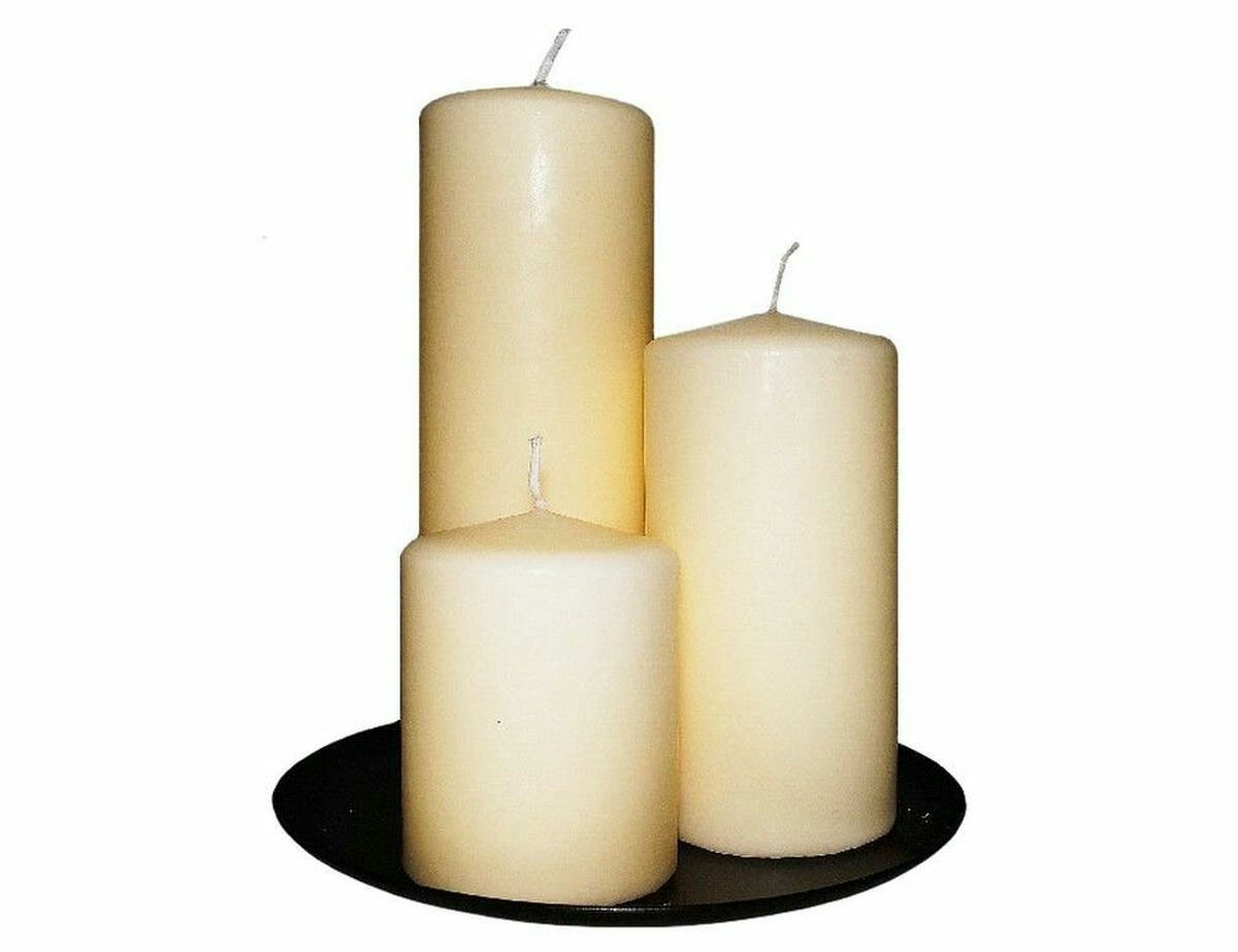 Набор свечей столбиков с подсвечником, слоновая кость, 8-17.5 см (3 шт.), Омский Свечной